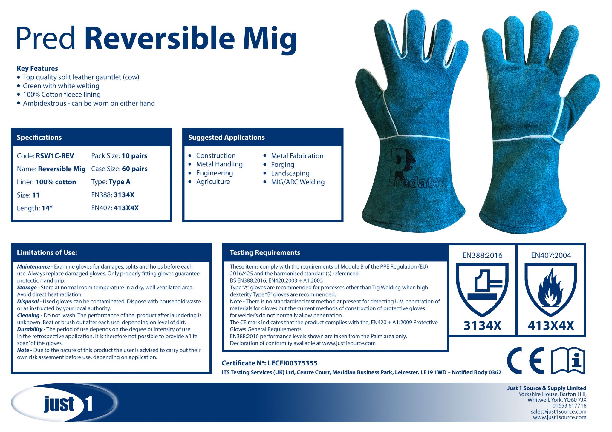 Reversible Lightning Mig Gauntlet - Aspire Industrial Services